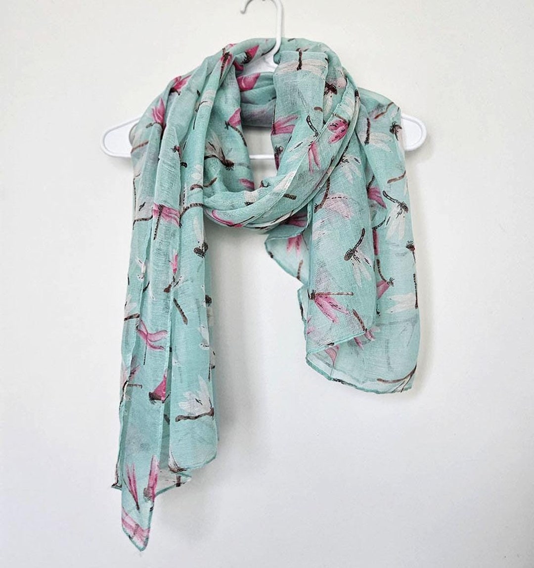 Dragonfly Scarf Dragonflies Mint Green Scarves With Pompom Trim Shawls for Women Fall Autumn ...
