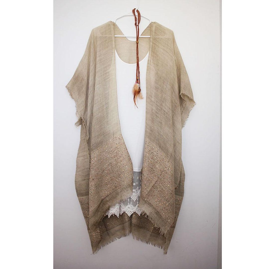 Mocha Sequins Womens Kimonos, Solid Color Kimono Duster, Kimonos With ...