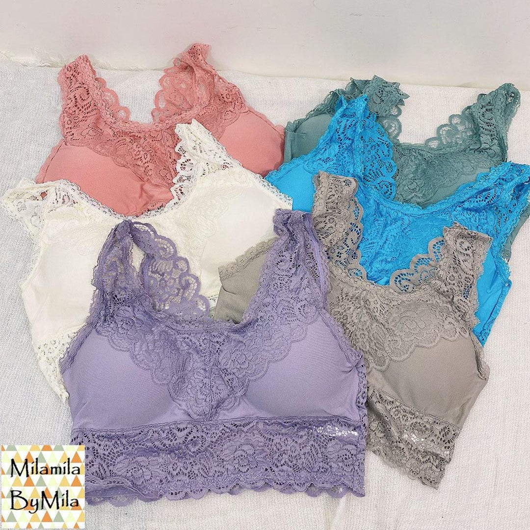 Plus Size Bralette, XL 2XL Lace Trim Bralette With Padding, Plus Size ...