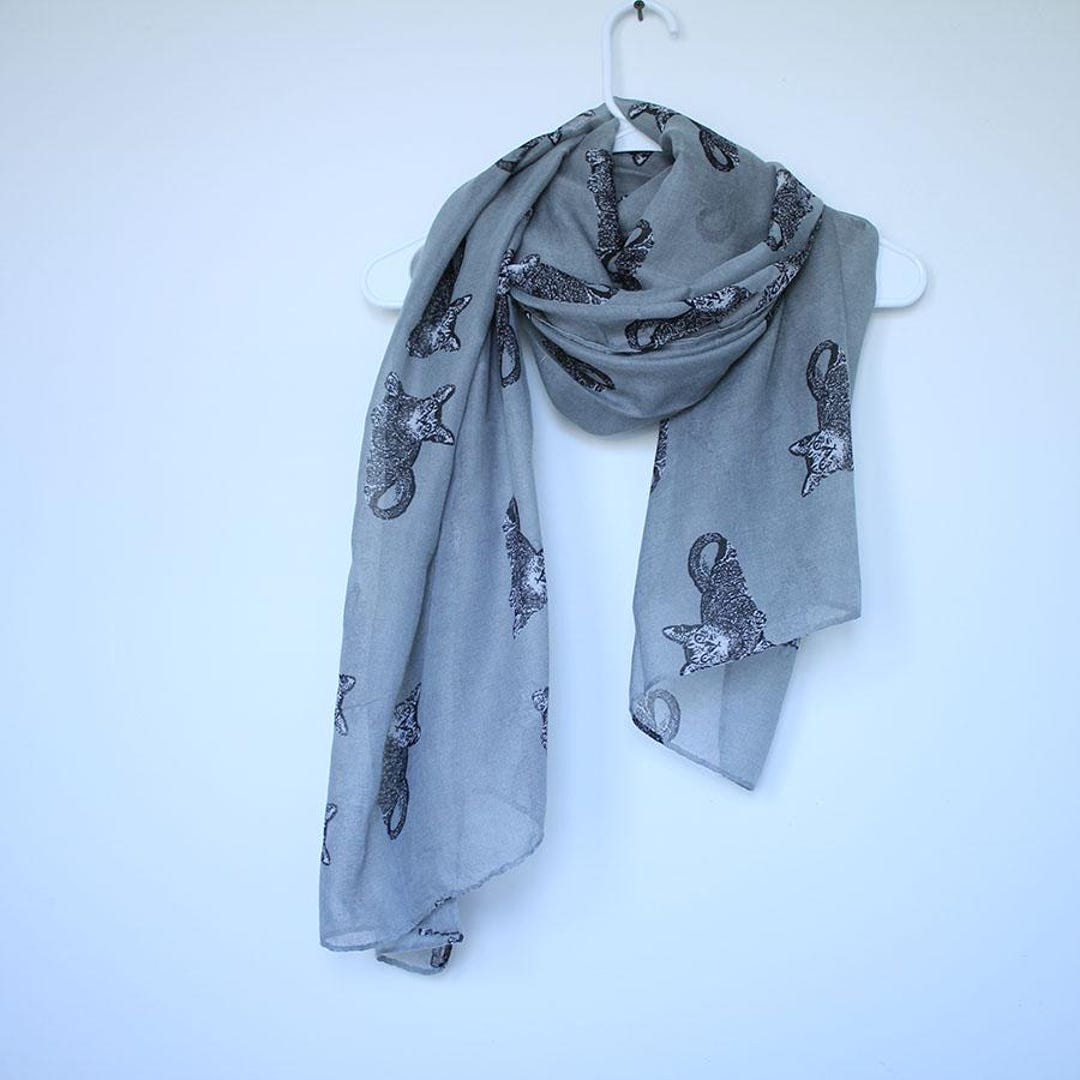 Gray Cat Kitty Print Scarf - Etsy