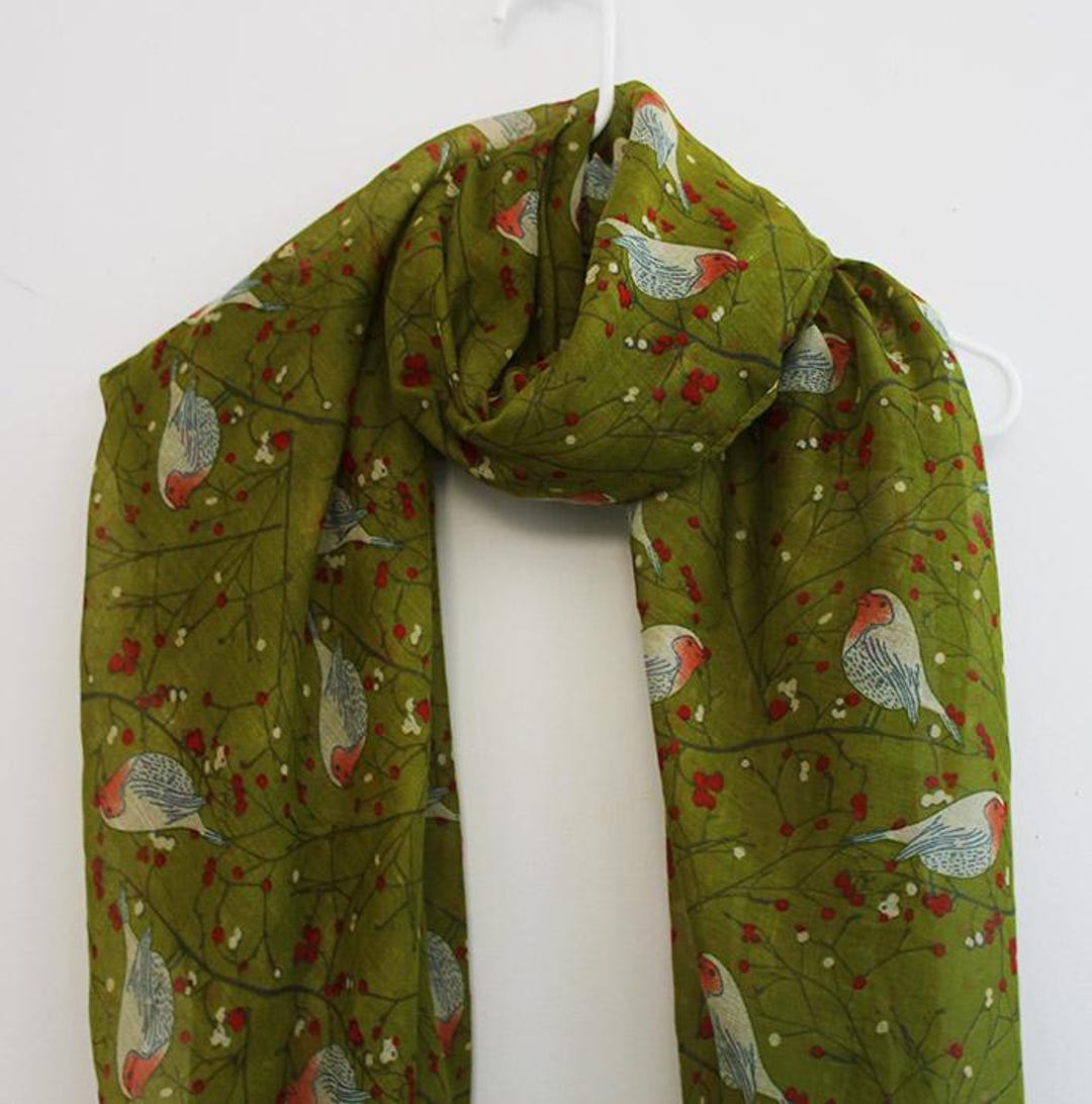 Bird Scarf Olive Green Birds Tree Gifts for Her Christmas Gift ...