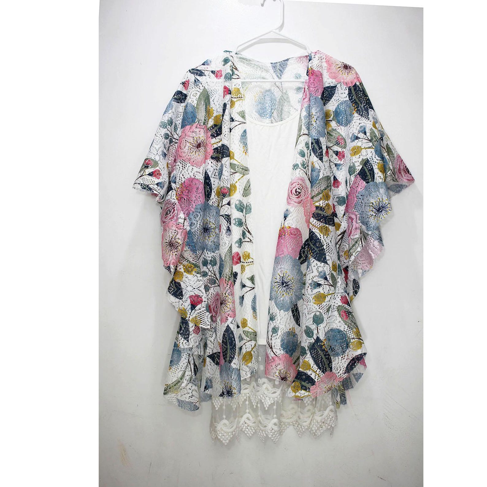 Crochet Lace Kimono Cardigan, Spring Summer Womens Kimonos, Solid Color ...