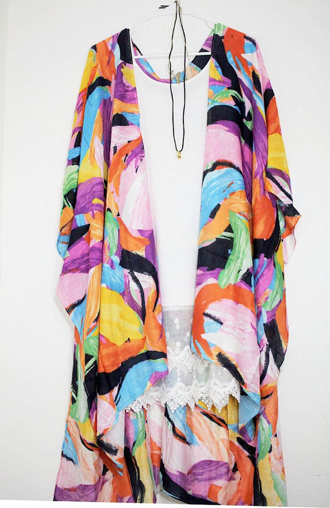 Colorful Feather Print Womens Kimonos, Summer Spring Kimono Duster ...