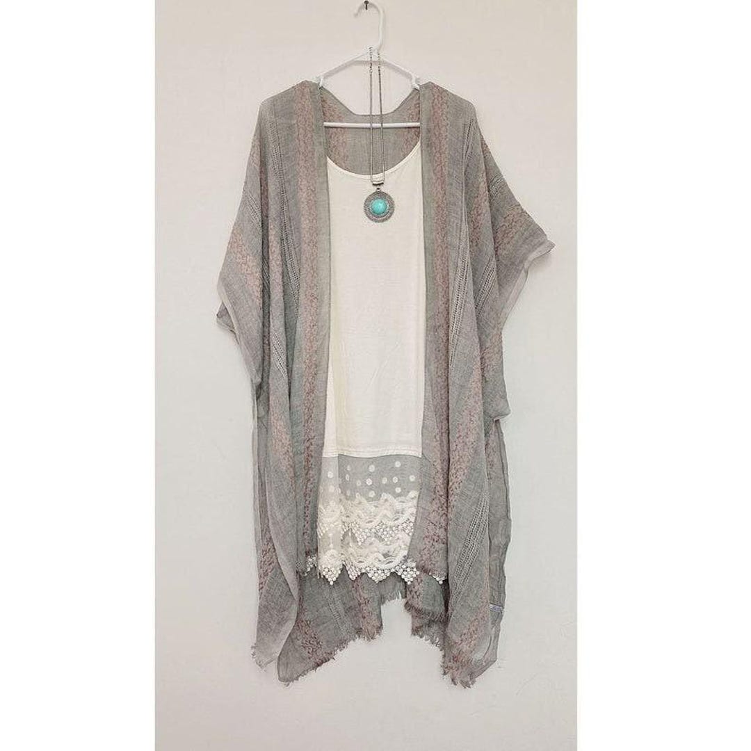 Light Gray Womens Kimonos, Solid Color Kimono Cardigan, Kimonos With ...