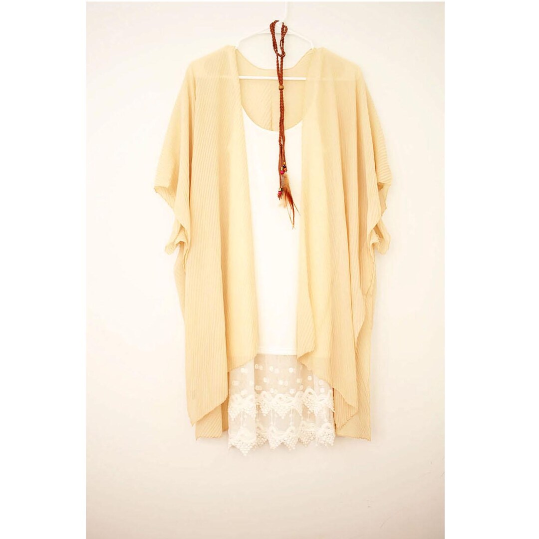 Beige Short Womens Kimonos, Solid Color Kimono Duster, Kimonos With ...
