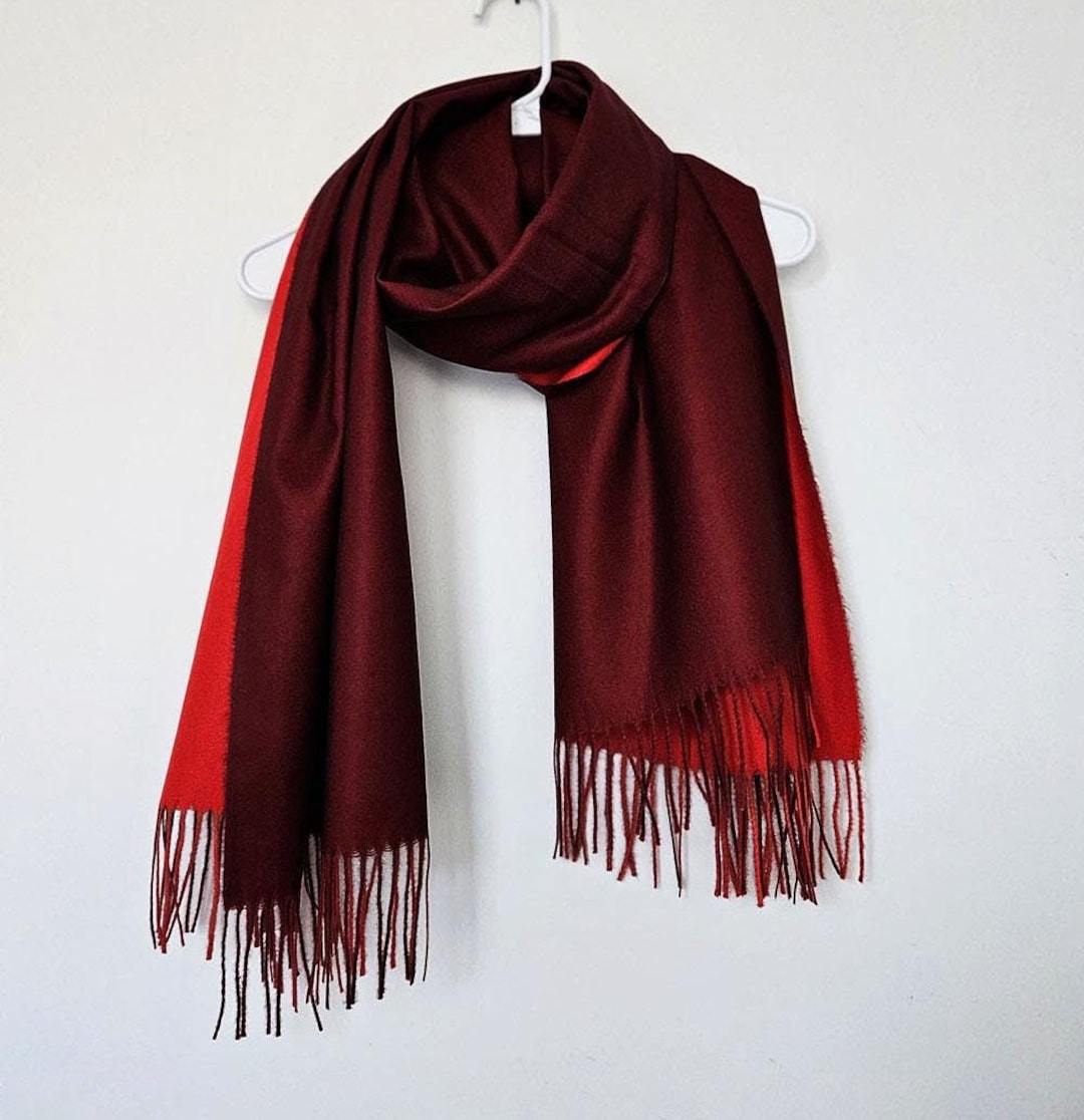 Reversible Red Scarf Pashmina Soft Fringes Scarves Shawls for Women ...