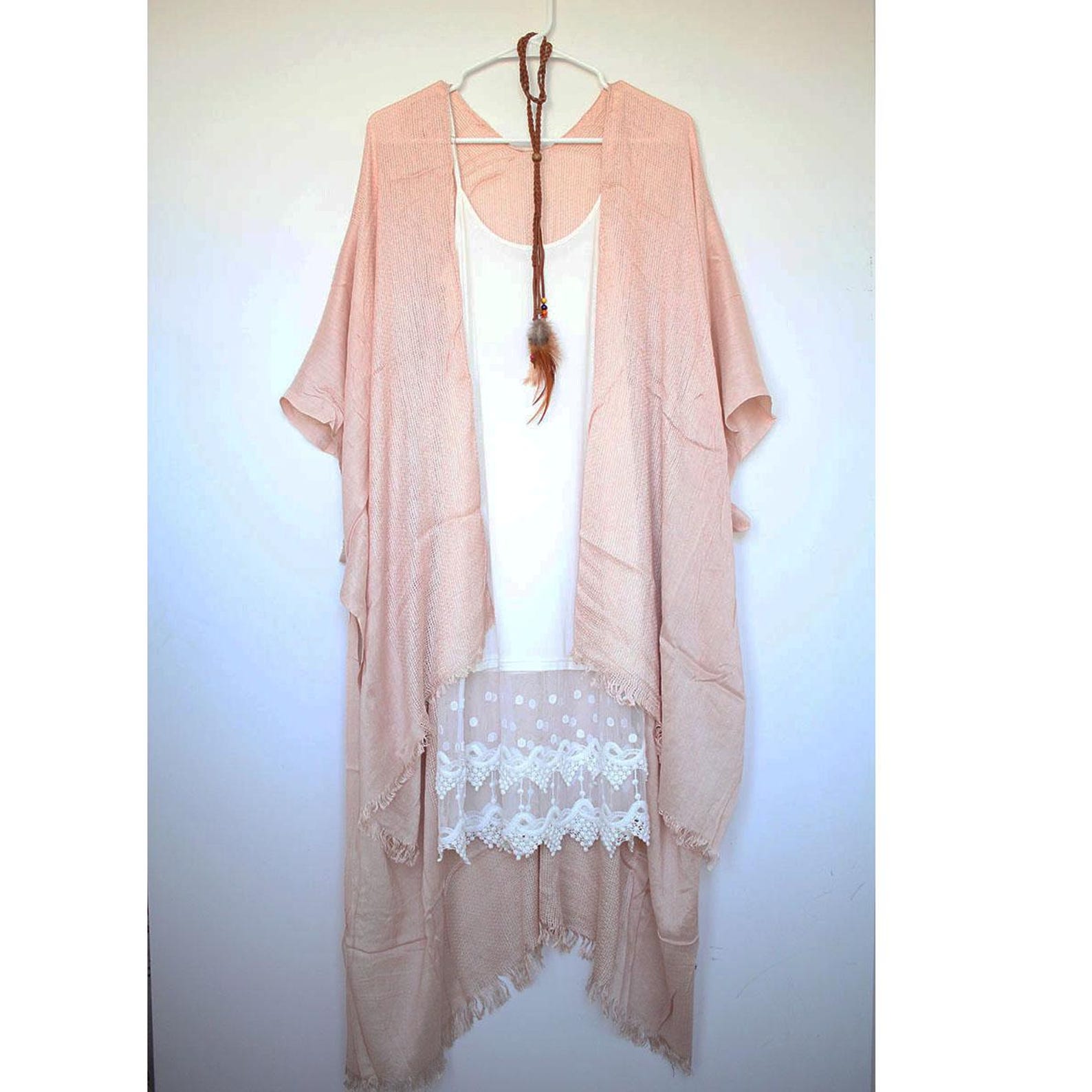 Womens Kimonos, Sage Green Solid Color Textured Kimono Duster, Kimonos ...