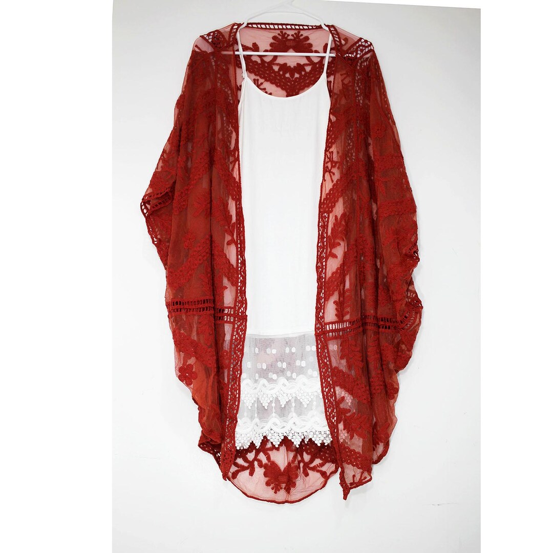 Leaf Lace Rust Orange Womens Kimonos, Boho Kimono Duster, Kimonos With ...