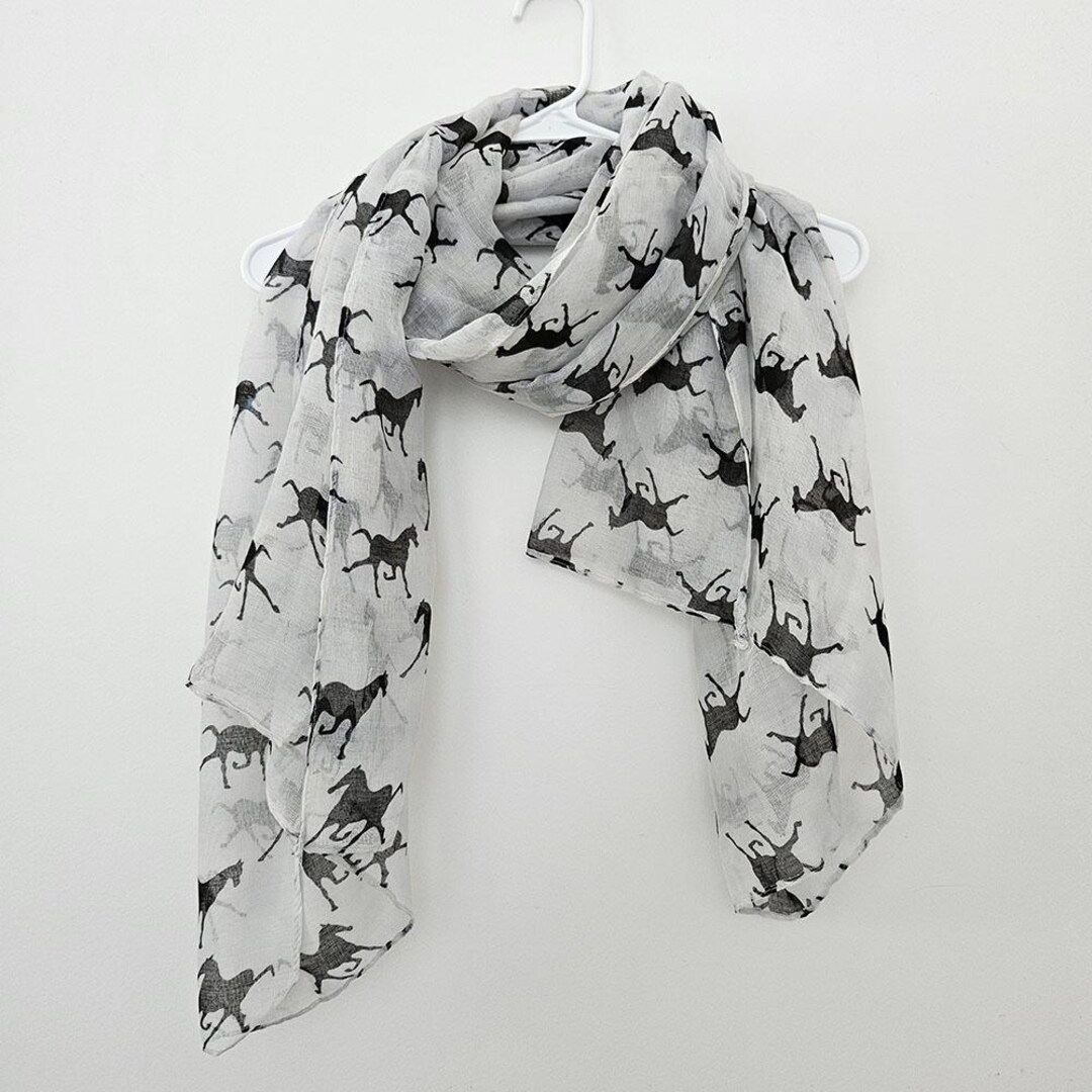Horse Scarf Black White Pony Horse Print Animal Scarves for Women Fall ...