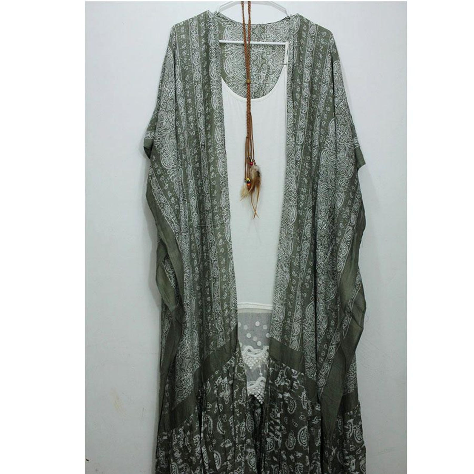 Long Ruffle Duster, Maxi Long Kimono, Paisley Womens Kimonos, Summer ...