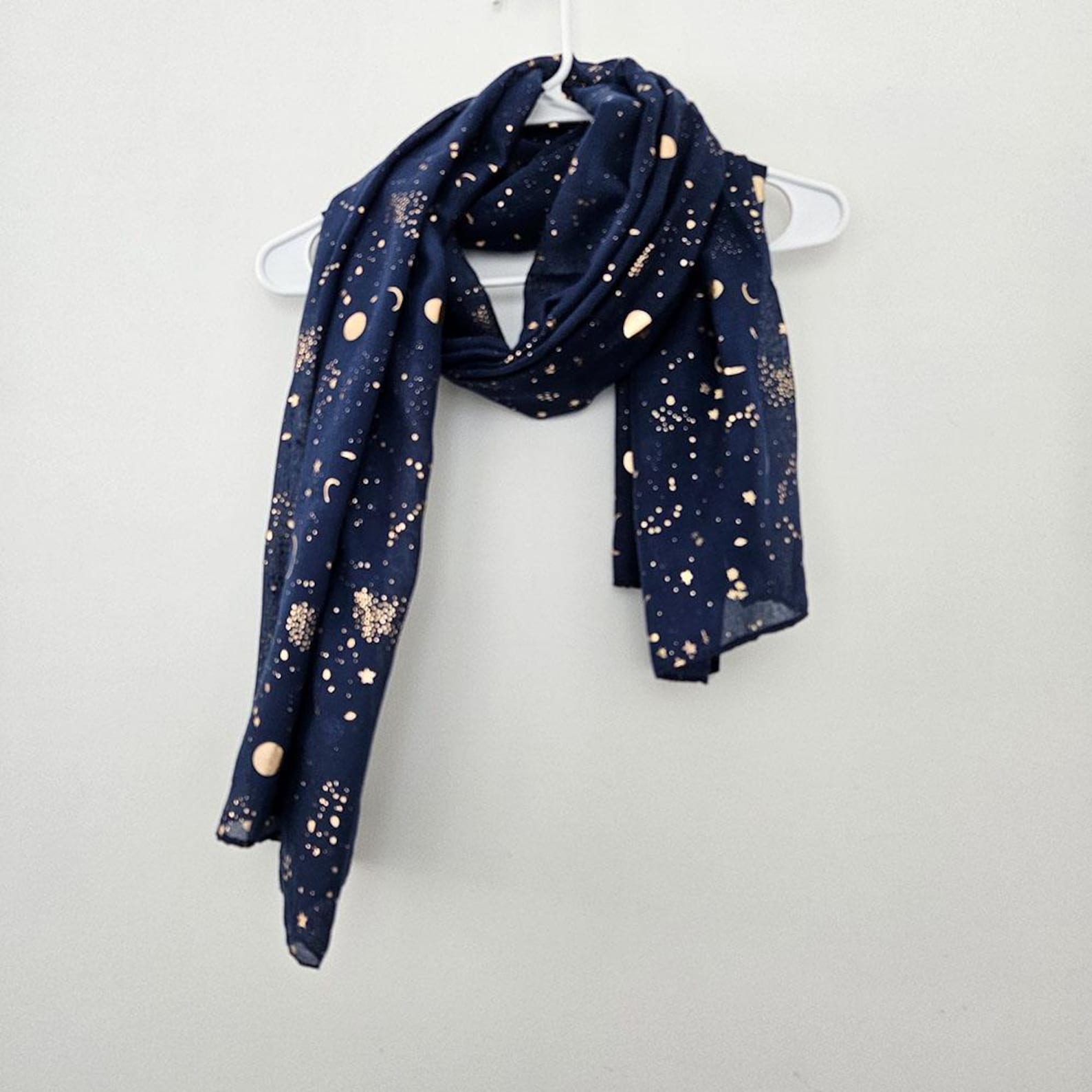 Galaxy Gold Foil Scarf Navy Blue Golden Print Scarves Soft Spring ...