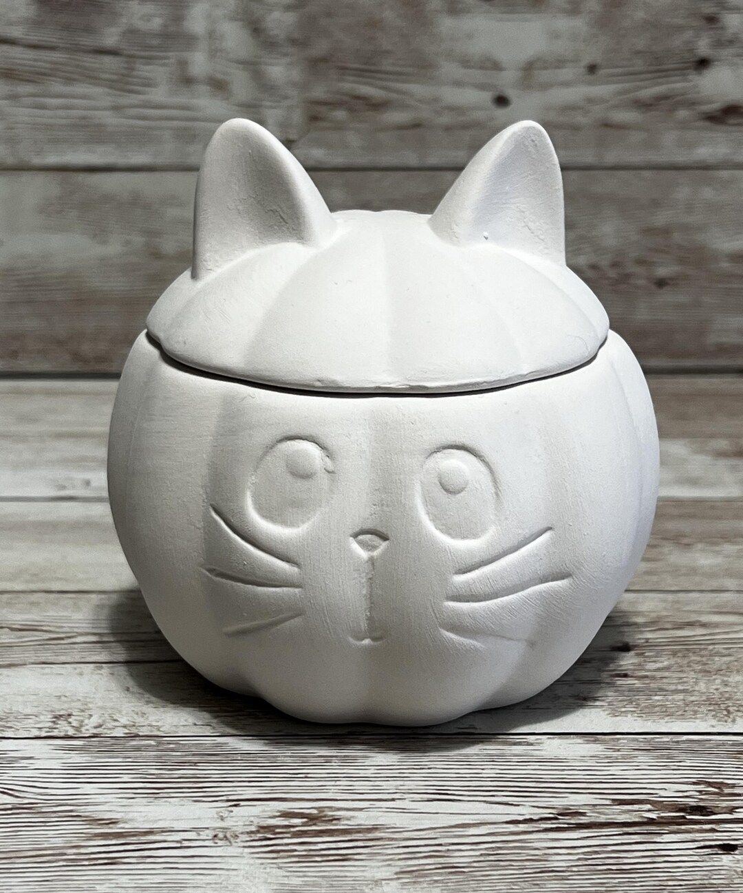 Ceramic Bisque Cat Pumpkin Jar: DIY Halloween Candy Dish - Etsy