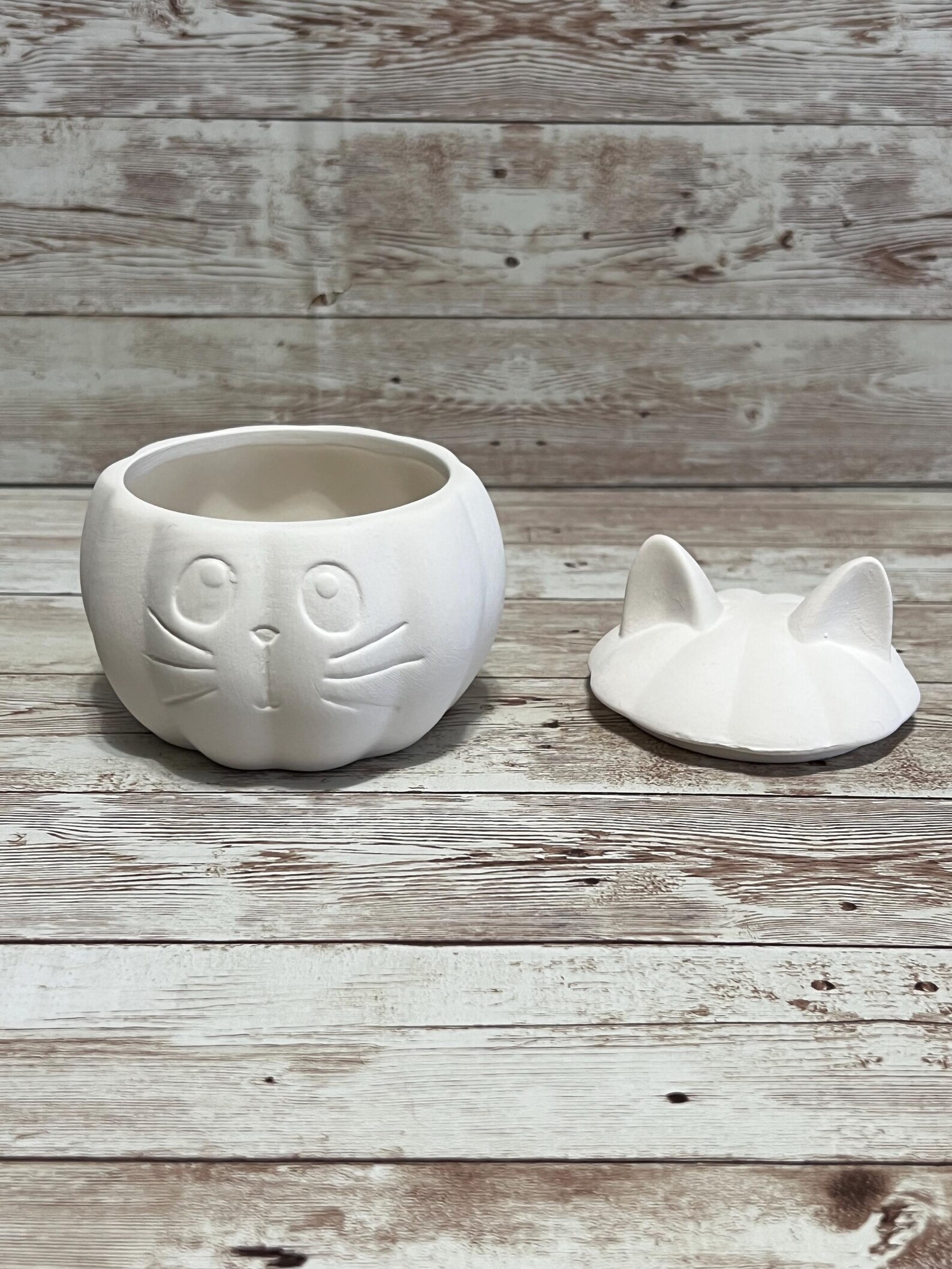 Ceramic Bisque Cat Pumpkin Jar: DIY Halloween Candy Dish - Etsy