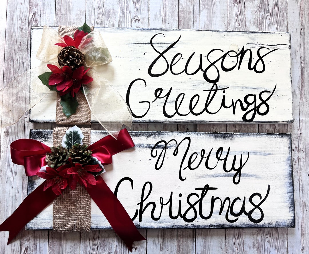 Seasons Greetings or Merry Christmas Handpainted Sign for the Perfect ...