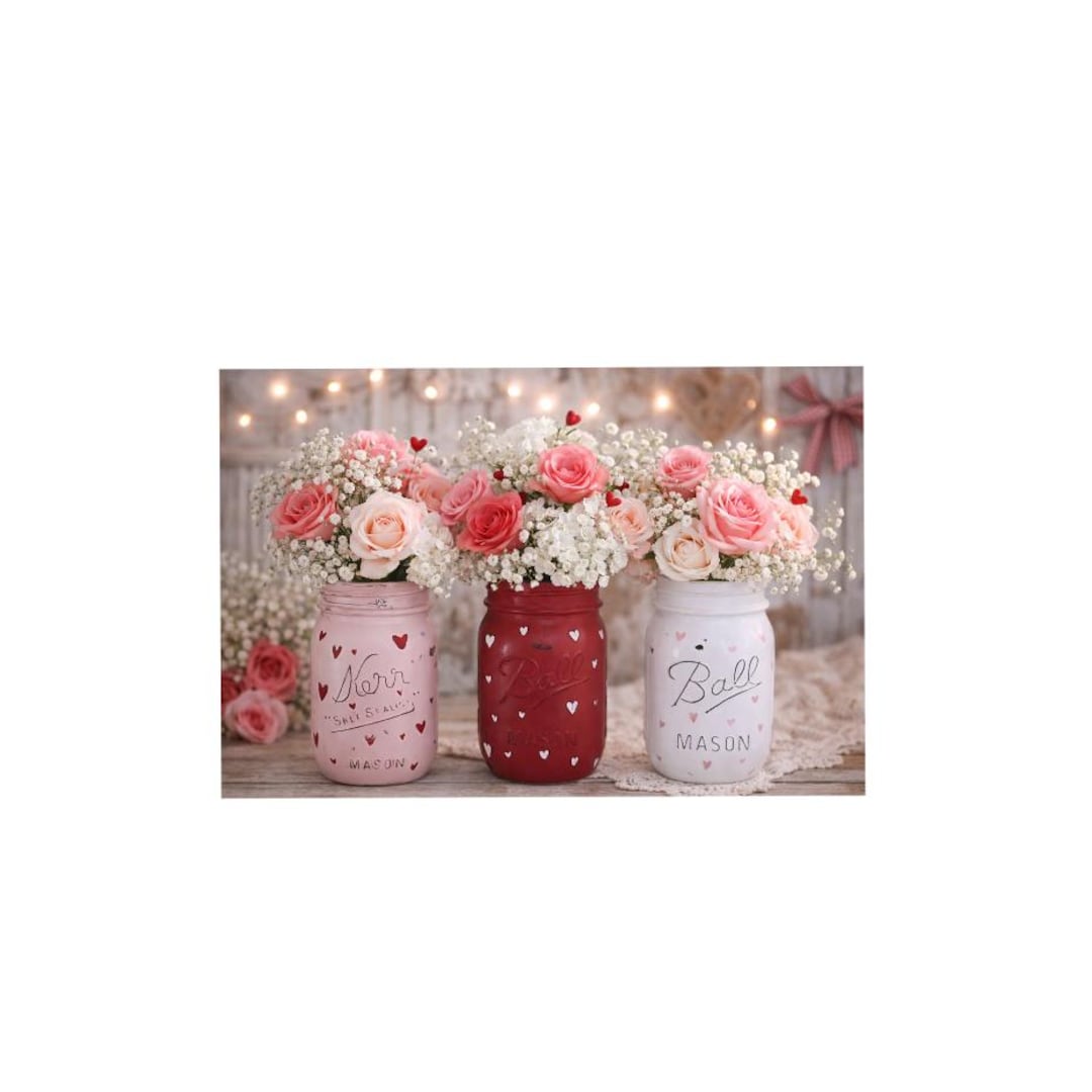 Painted Heart Mason Jar Set – Rustic Valentine's Day Farmhouse Decor - Etsy