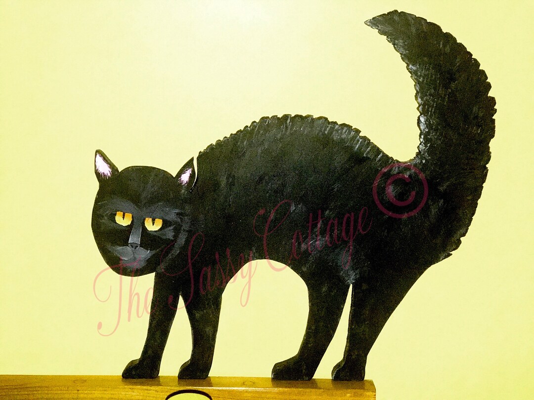 Black Cat Wood Cutout Black Cat Decor Scary Black Cat - Etsy