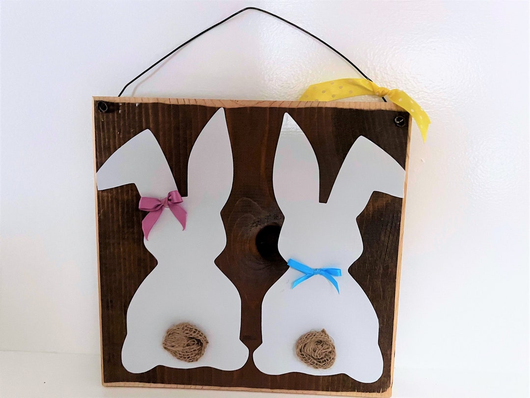 Rustic Easter Bunny Wood Sign, Farmhouse Spring Bunny Tail Decor ...