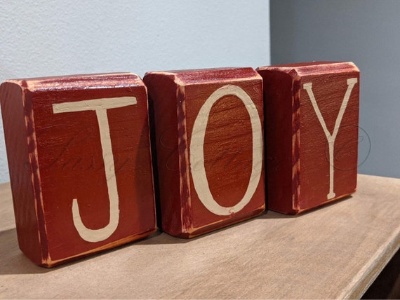 Joy Wood Block Set Christmas Handpainted Wood Shelf Blocks - Etsy