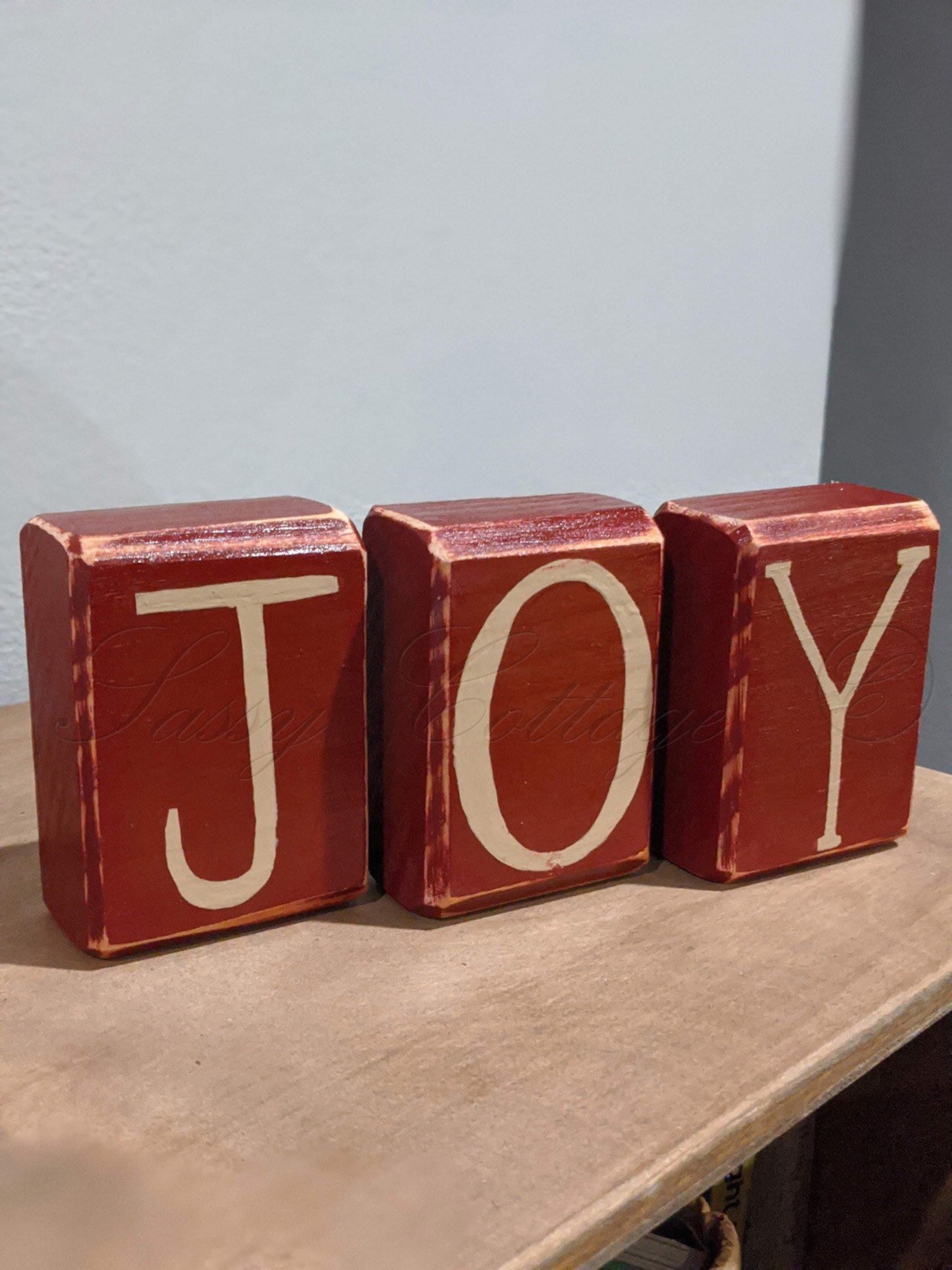 Joy Wood Block Set Christmas Handpainted Wood Shelf Blocks | Etsy