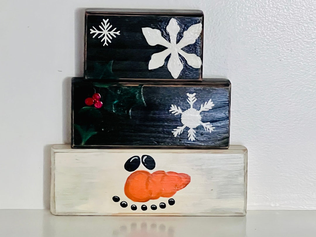 Snowman Wood Block Decoration, Christmas Snowman Display, Snowman Gift ...