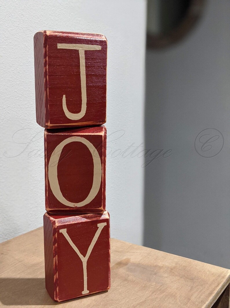 Joy Wood Block Set Christmas Handpainted Wood Shelf Blocks - Etsy