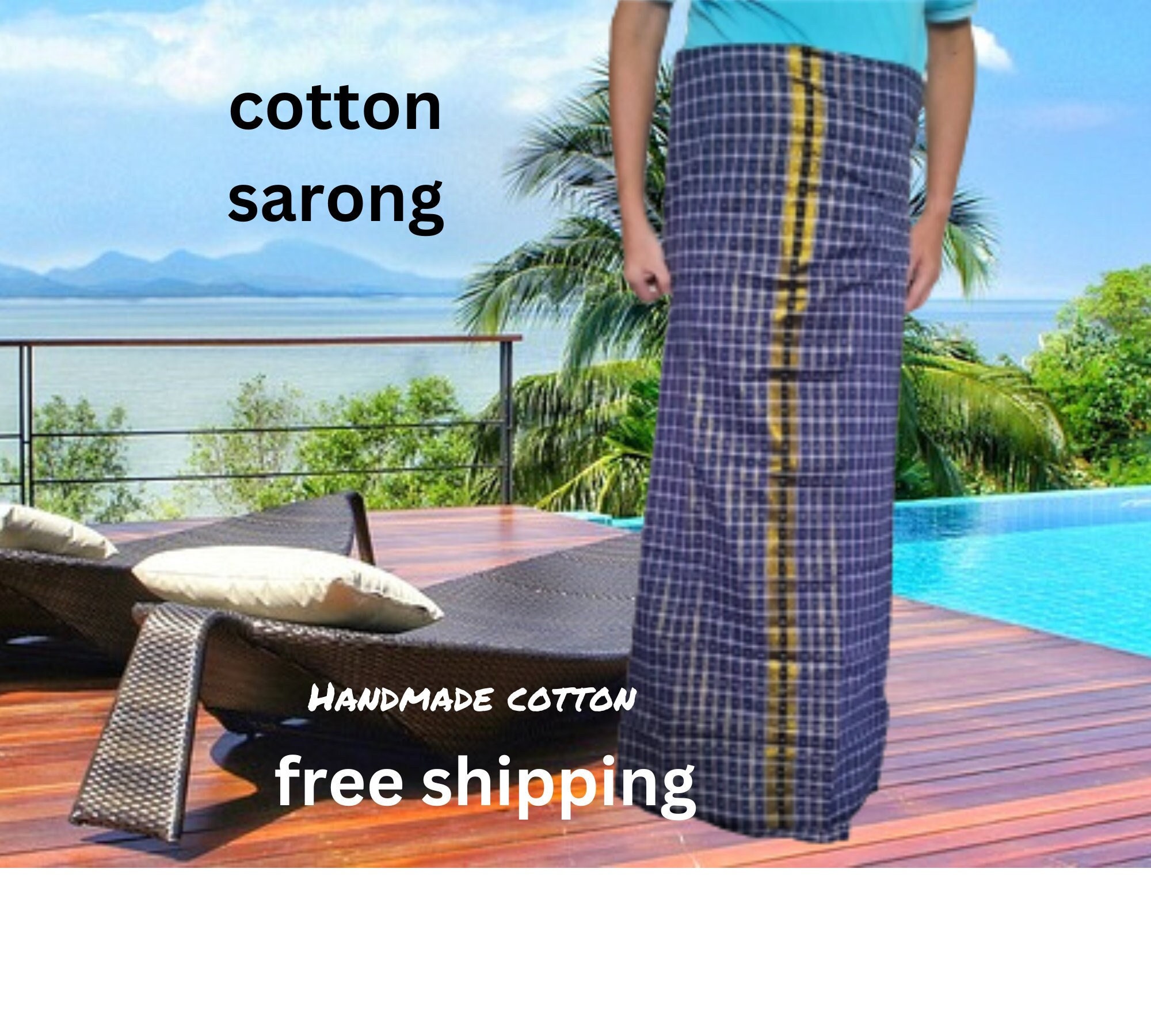 Sarongs for Men, Cotton Pareo, Black Gold and Grey, Handmade Cotton ...