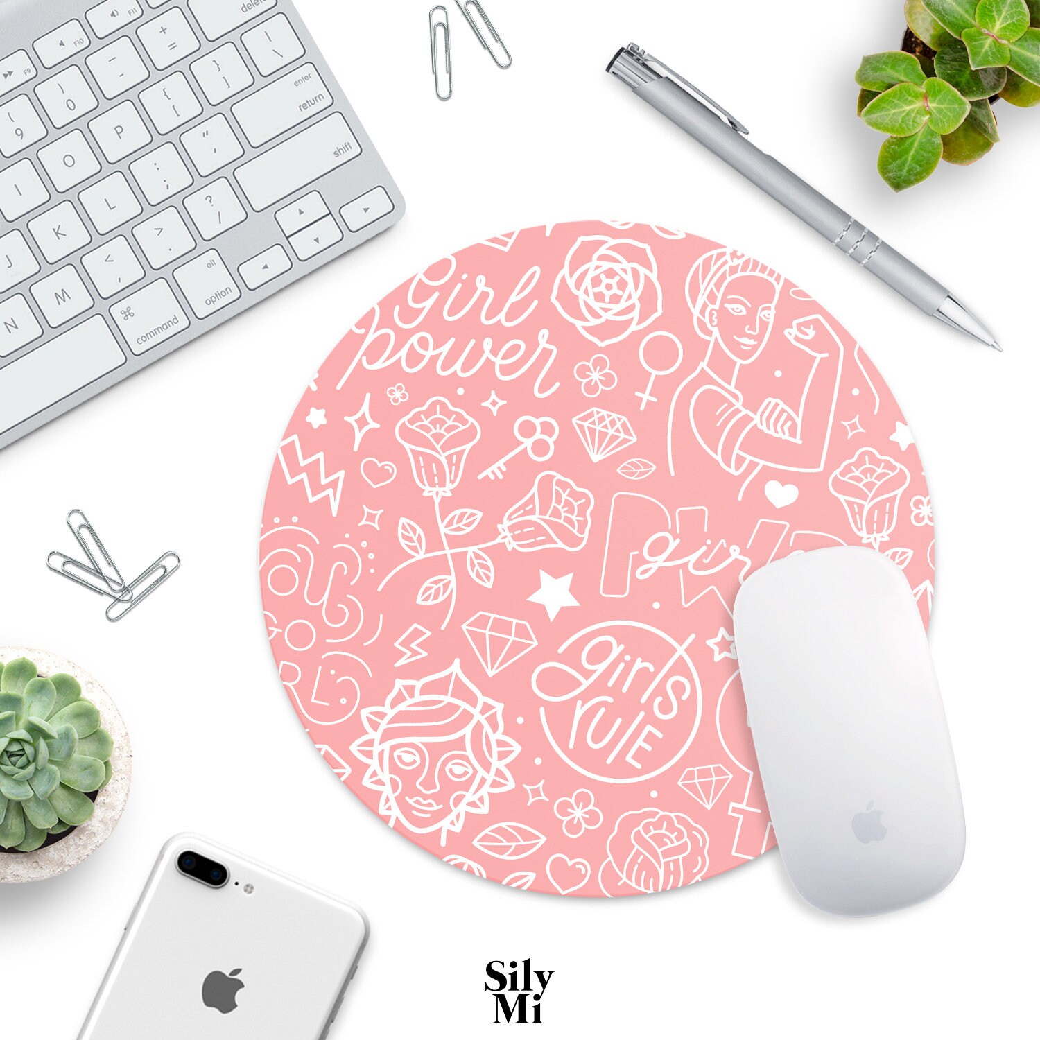 Rosa y blanco chica Power Mouse Pad Accesorios de | Etsy