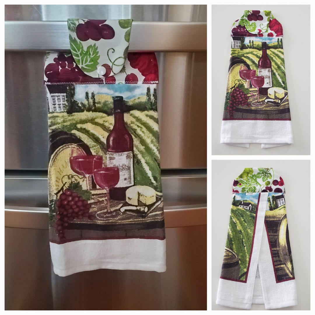 Vineyard Hanging Kitchen Towel | Wine Glasses, Grape Vine | Stay Put ...