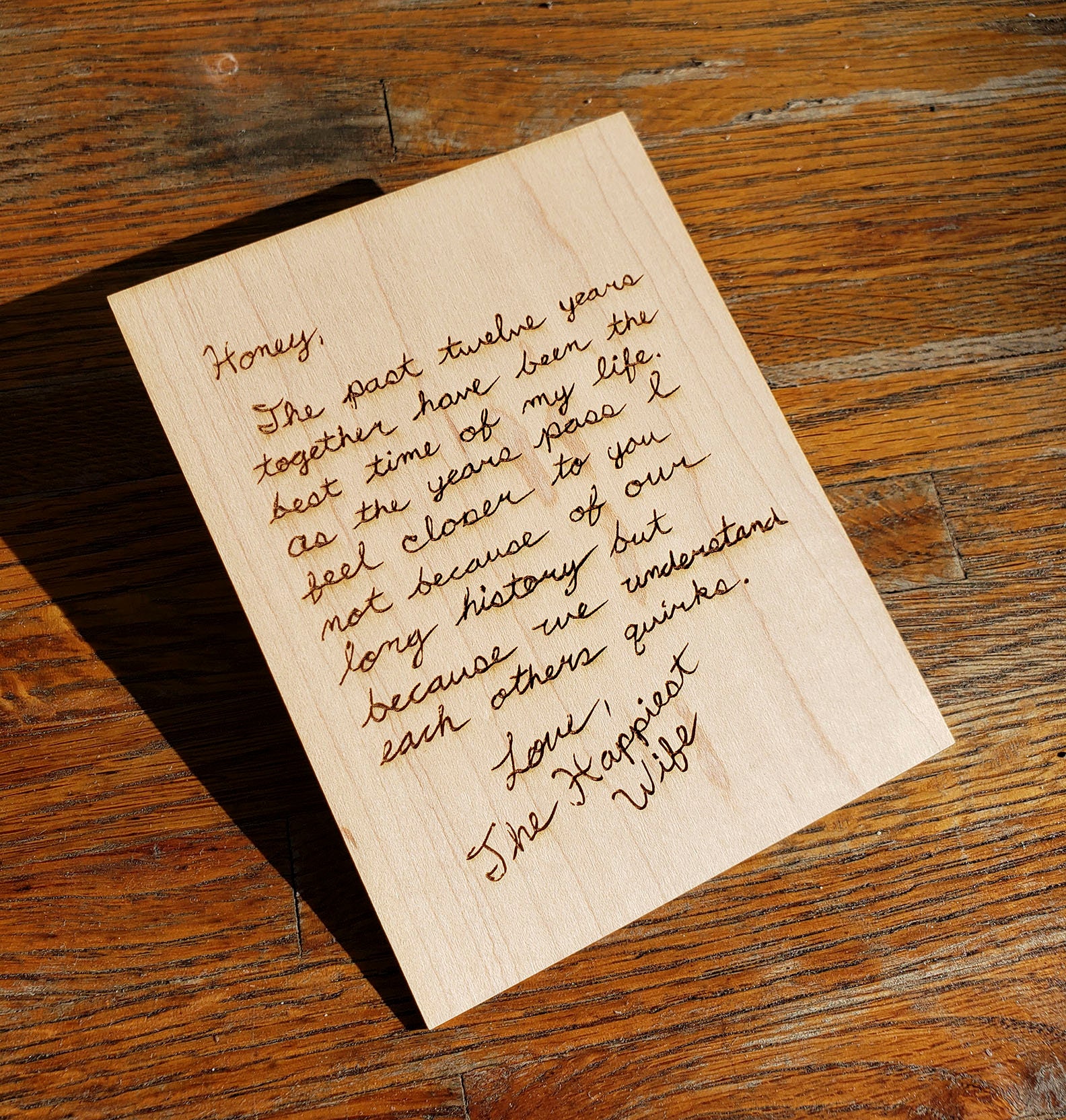Handwritten Wooden Card Laser Engraved Love Letter 5 Year Etsy