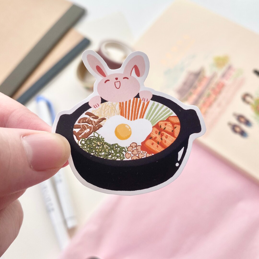 Bunny Bibimbap Sticker, Korean Food Sticker, Food Sticker, Cute Sticker ...