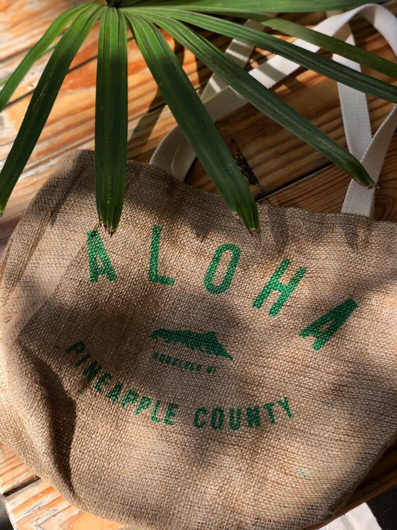 Reversible ALOHA Burlap Cotton Tote Bag Hawaii - Etsy