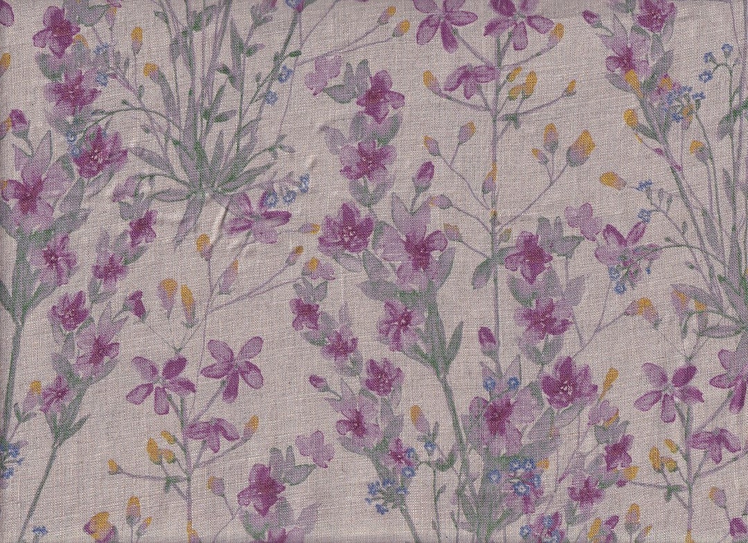 26.90 Eur/meter Japanese Linen Fabric 50 Cm X 110 Cm Wildflowers Purple ...