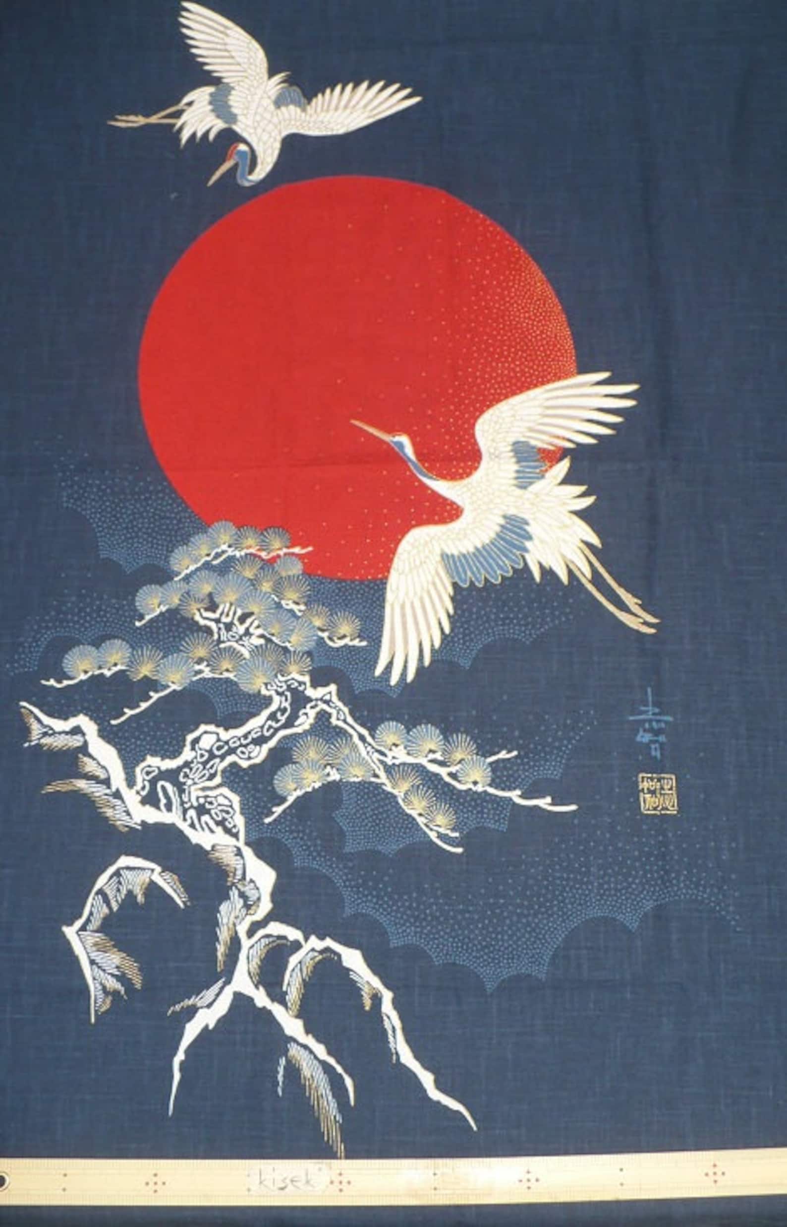 Japanese Noren Panel Japanese Fabric Cotton 48 Cm X 110 Cm Panel Crane ...
