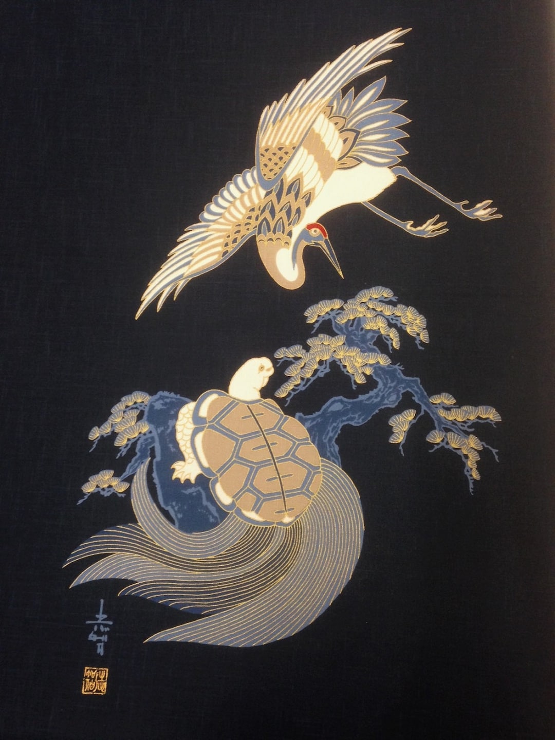 Japanese Noren Panel Japanese Fabric Cotton 48 Cm X 110 Cm Panel Crane ...