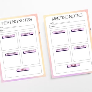 Meeting Notes, Work Planner, Work Organizer, Meeting Minutes,work ...