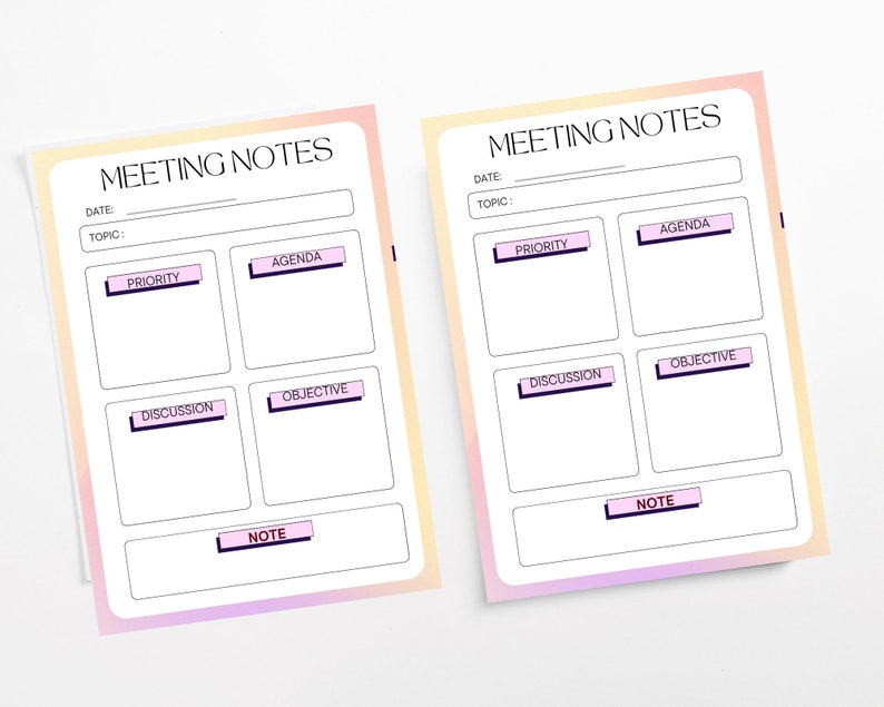 Meeting Notes, Work Planner, Work Organizer, Meeting Minutes,work ...