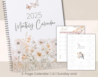 2025 Monthly Calendar | Pots and Flowers | LS | Sun & Mon Starts | 1 ...