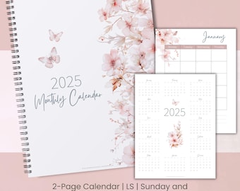2025 Monthly Calendar | Pots and Flowers | LS | Sun & Mon Starts | 1 ...