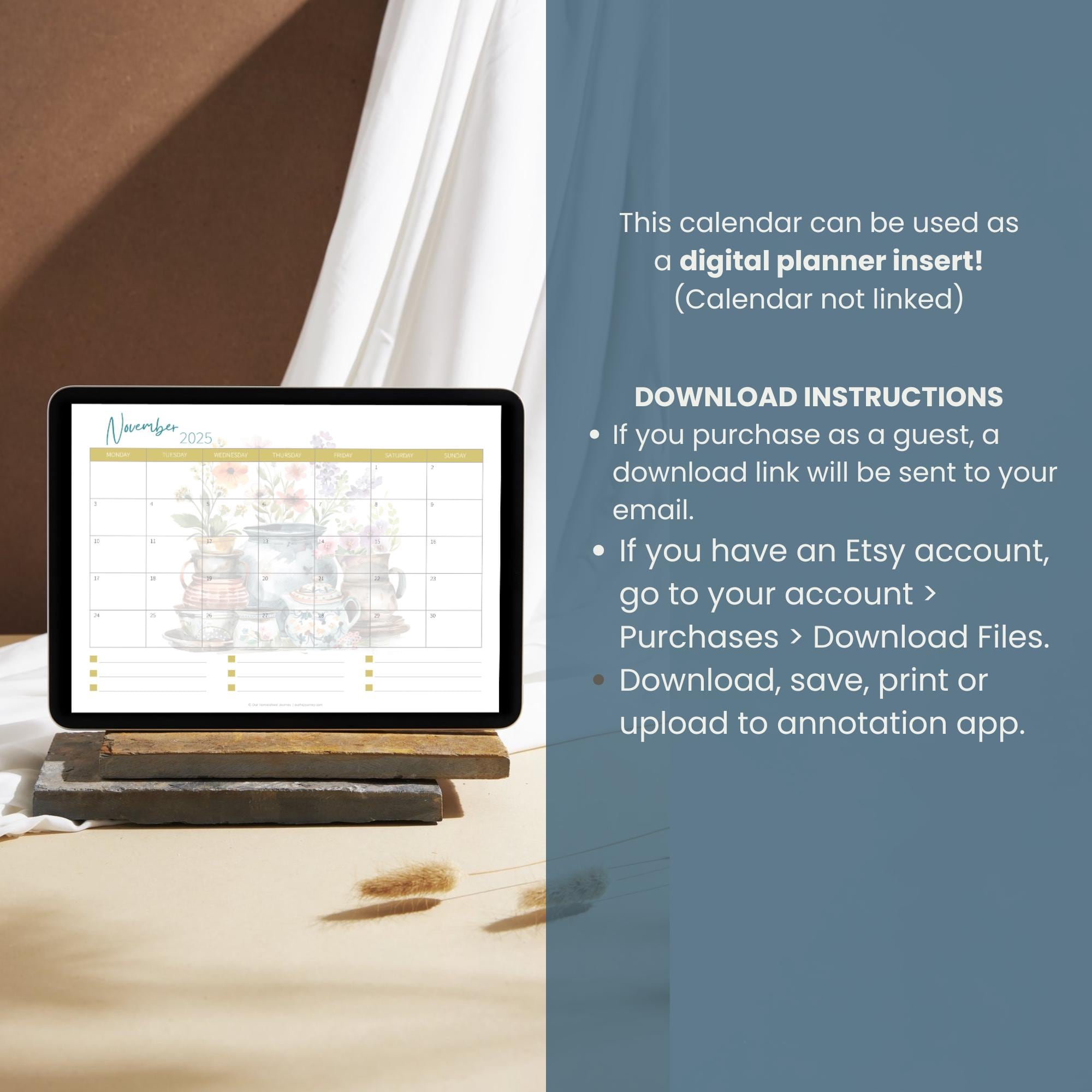 2025 Monthly Calendar | Pots and Flowers | LS | Sun & Mon Starts | 1 ...