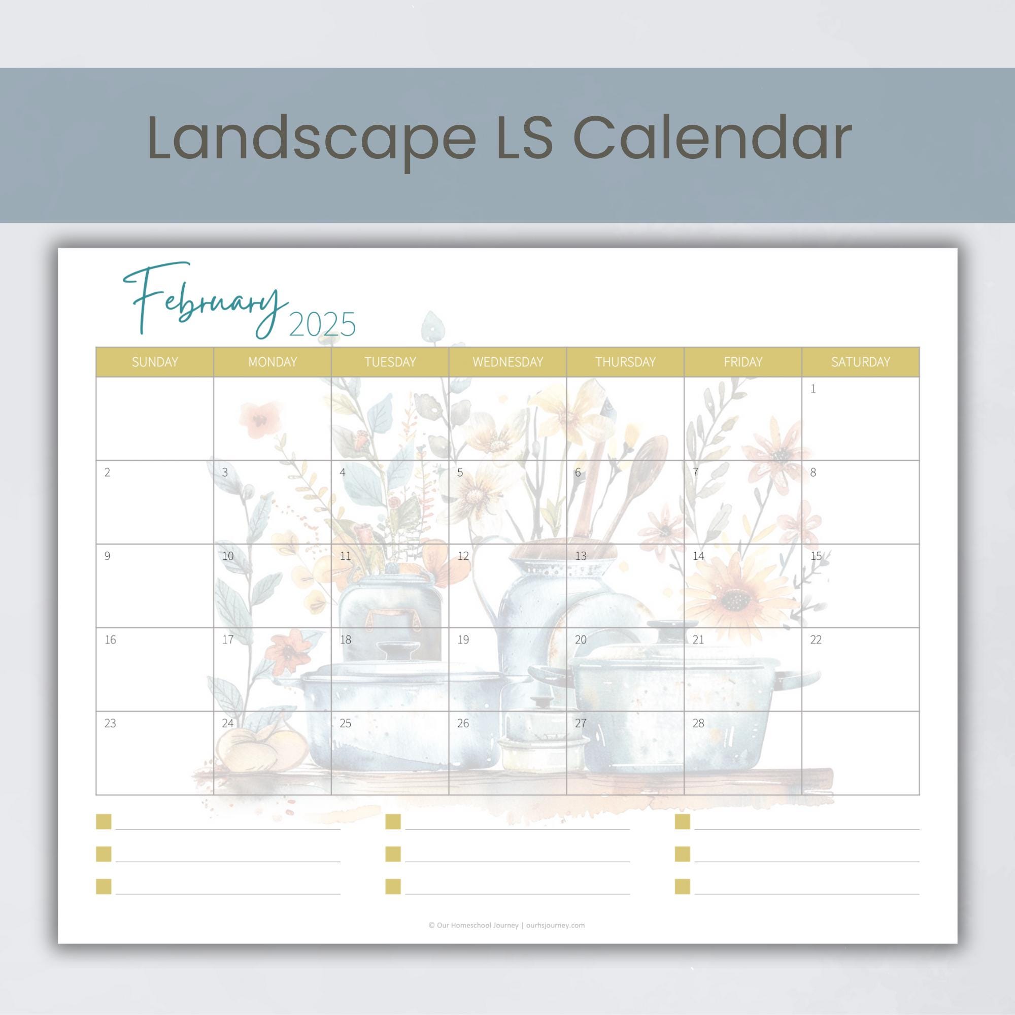 2025 Monthly Calendar | Pots and Flowers | LS | Sun & Mon Starts | 1 ...