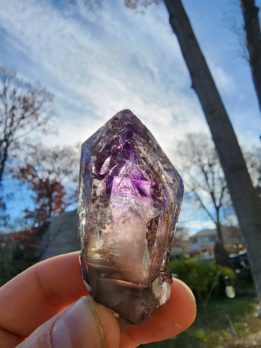 Enhydro Smoky Amethyst Crystal Point With Hematite Inclusions From ...