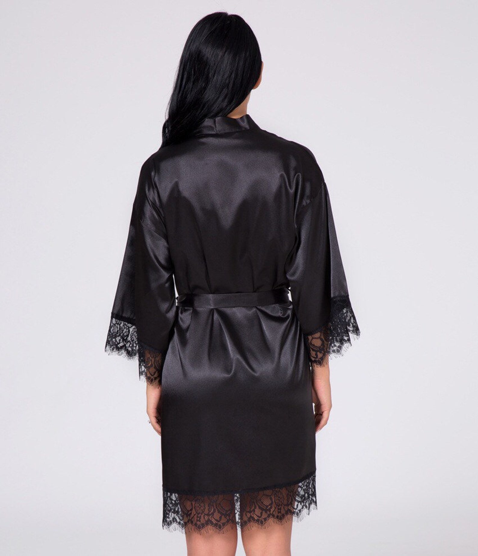 Black Bridesmaid Robes Black Silky Robes Black Lace Robes | Etsy