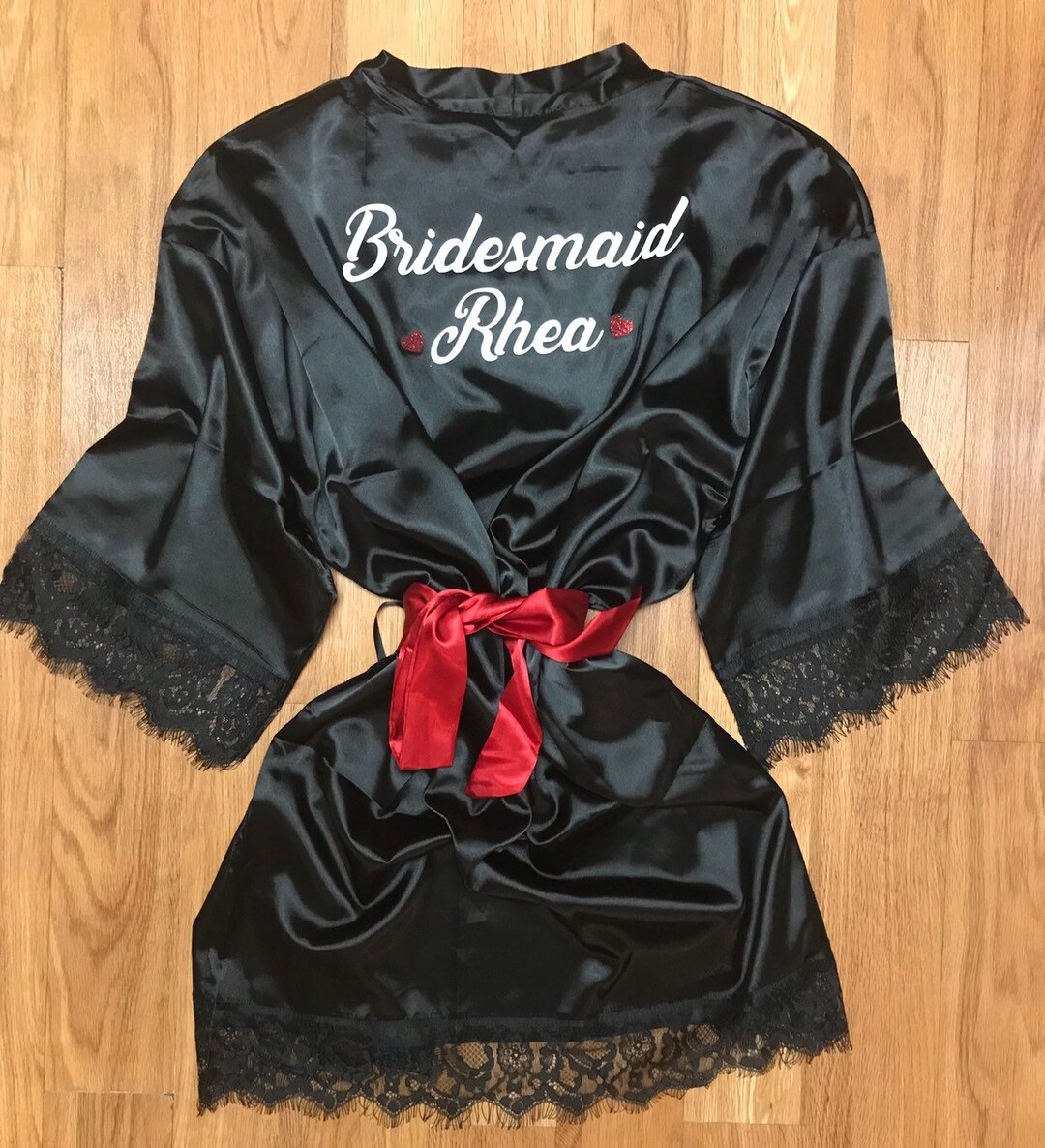 Black Bridesmaid Robes, Black Silky Robes, Black Lace Robes, Bridesmaid ...