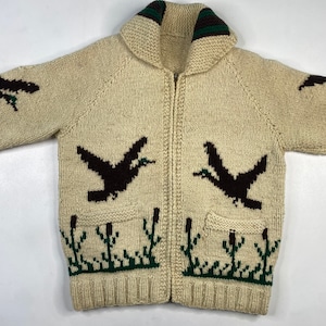 Vintage Hand Knit 100% Wool Cowichan Siwash Sweater Jacket Flying Birds ...