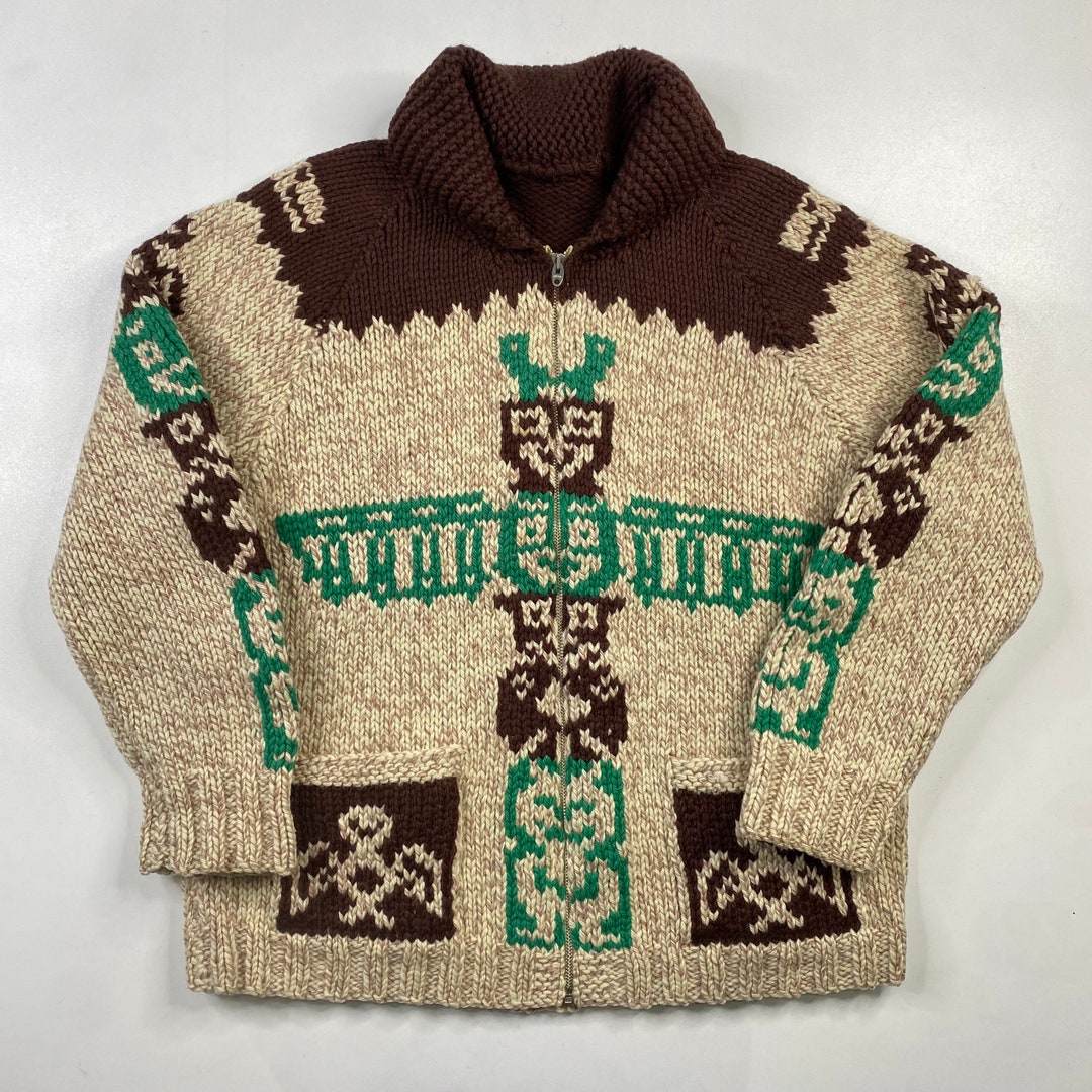 Vintage Hand Knit 100% Wool Cowichan Siwash Sweater Native American ...