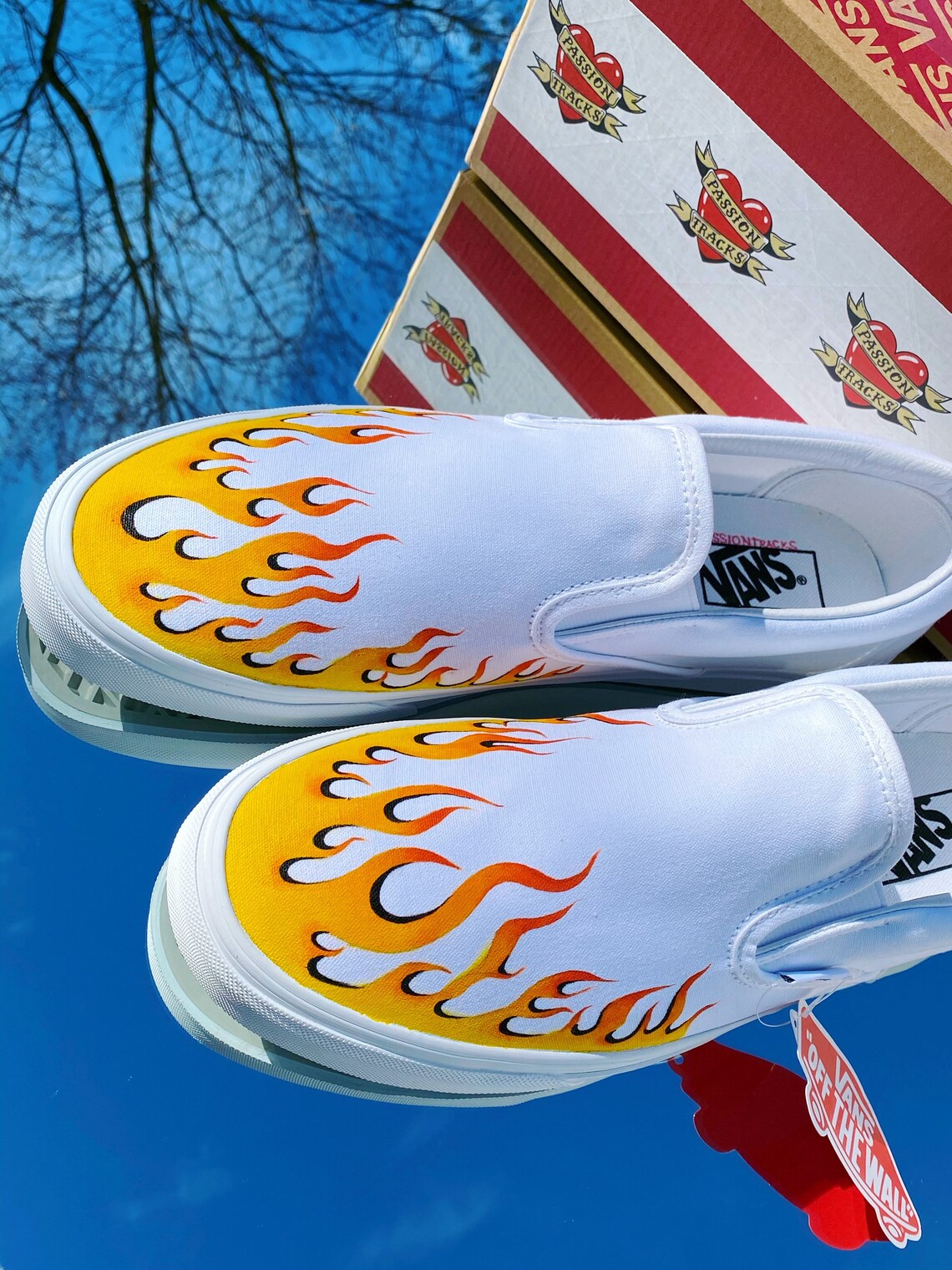 FLAME VANS Custom Hand-painted Ombré Flame Vans Slip-on Fire Flame ...