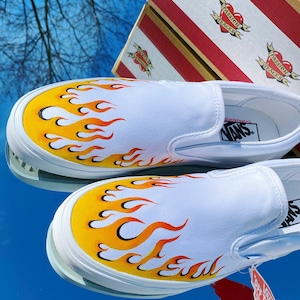 FLAME VANS Custom Hand-painted Ombré Flame Vans Slip-on Fire Flame ...