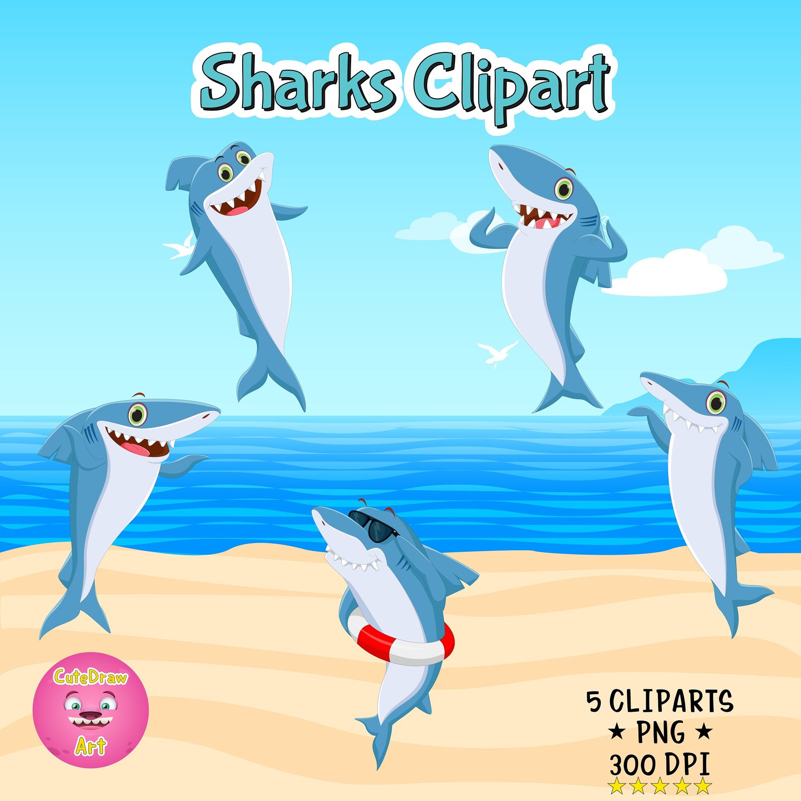 Shark Clipart, Sharks Commercial Use, Shark Vector Graphics, Shark ...