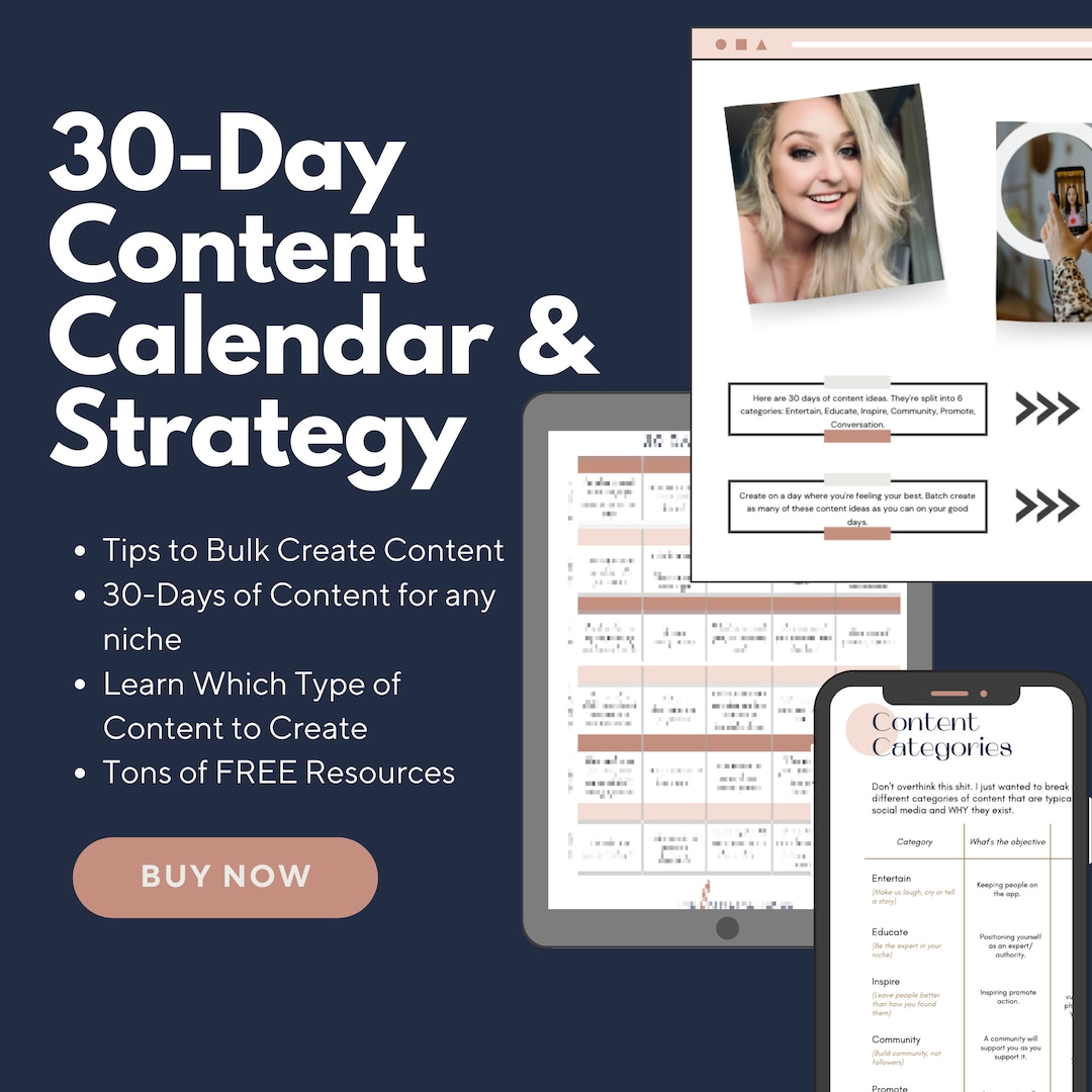 30 Day Content Calendar | Social Media Content Plan | Content Strategy - Etsy