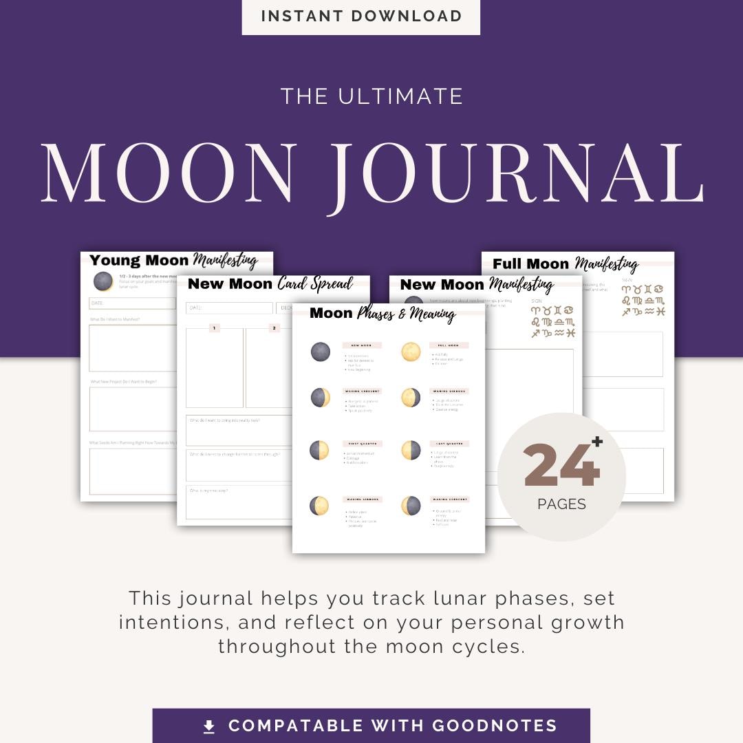 Digital Moon Journal, Lunar Phases Tracker, Moon Ritual Planner ...